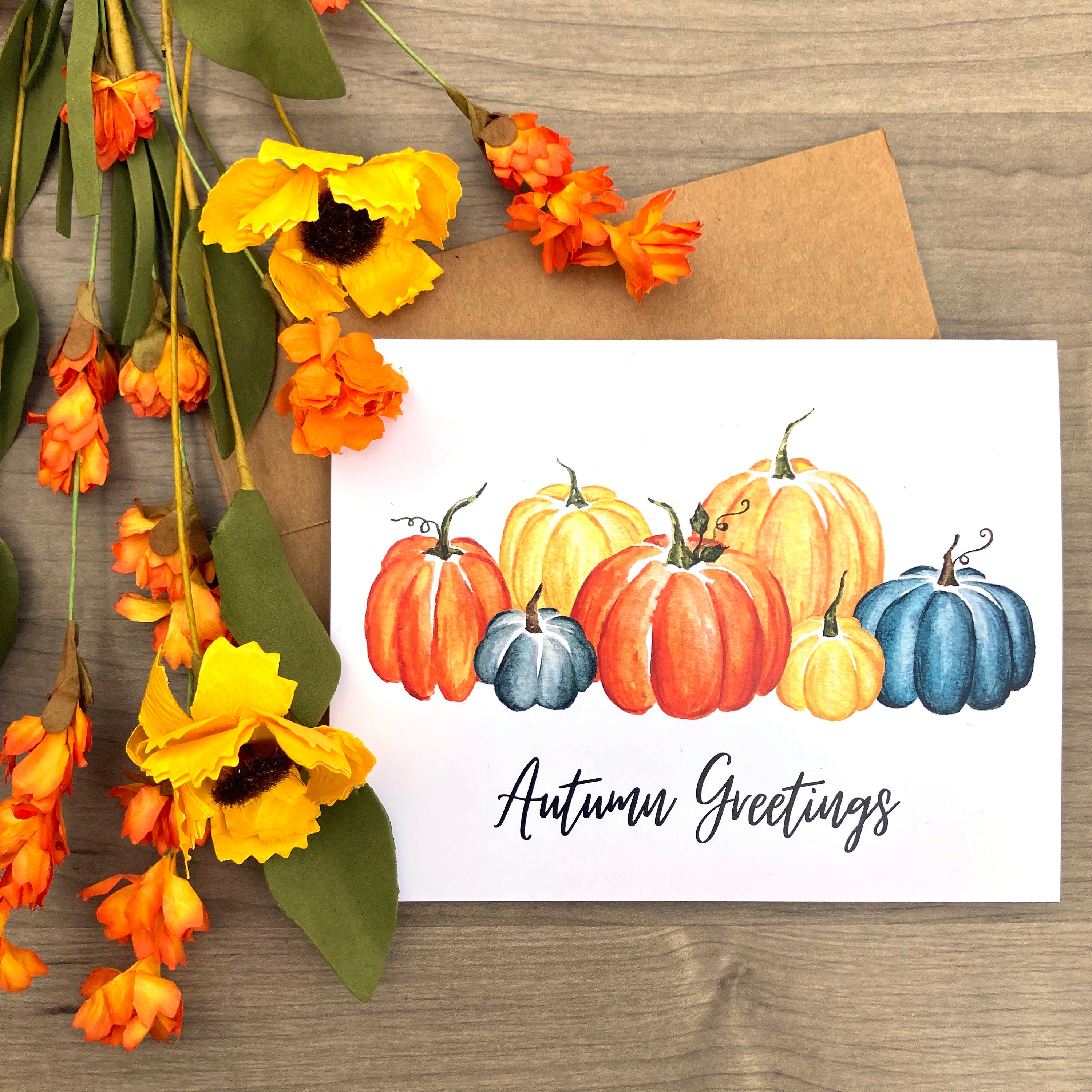 Watercolor Pumpkin Cards, Fall Card Set, Autumn Note Cards, Pumpkin ...