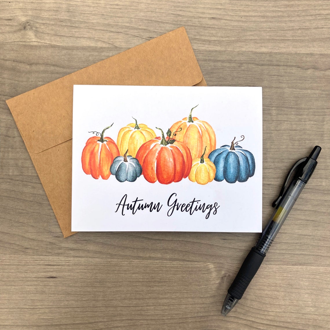 Watercolor Pumpkin Cards, Fall Card Set, Autumn Note Cards, Pumpkin ...