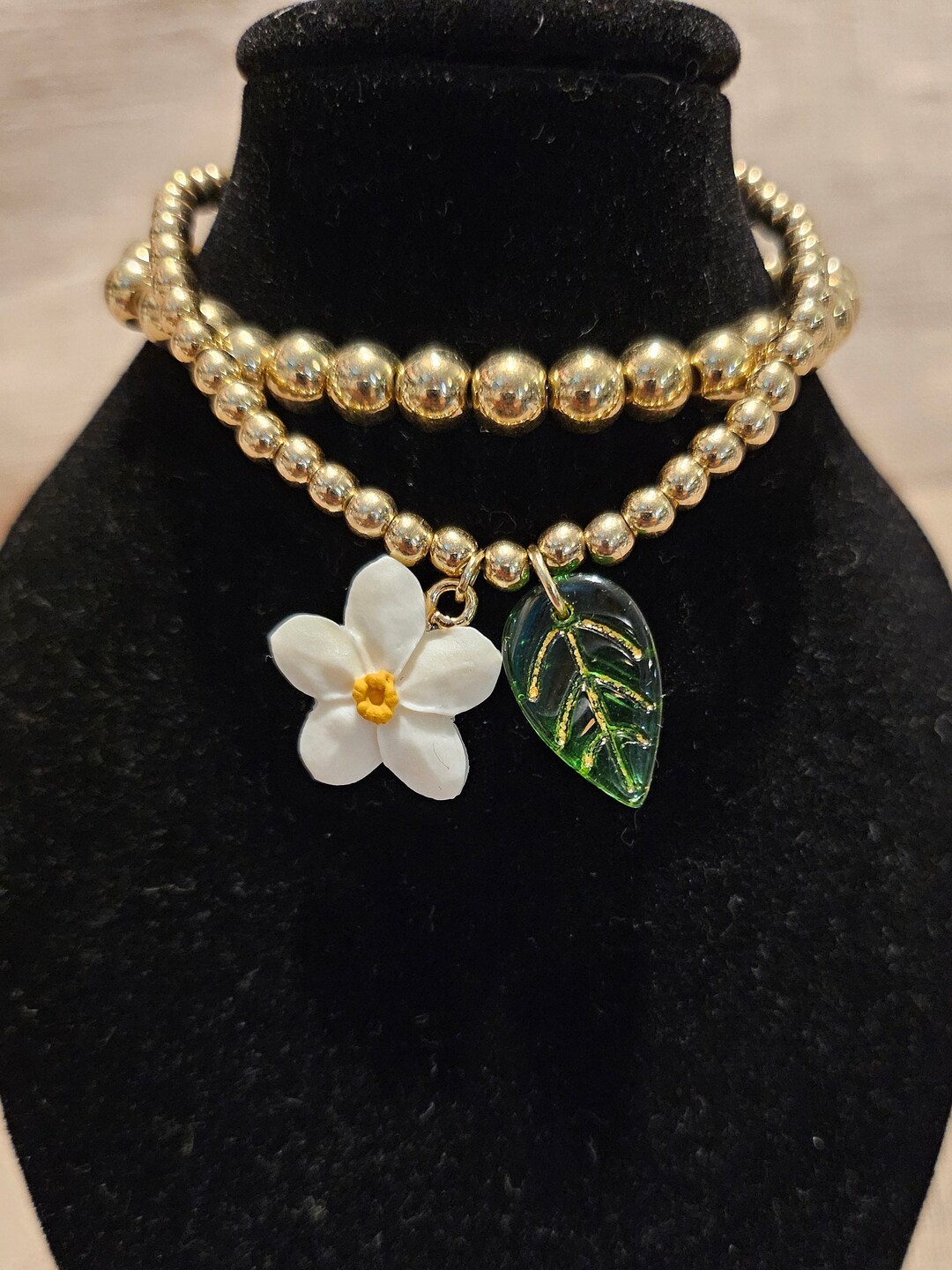 Filipiniana Jewelry - Gold Ball Bead Bracelet Set With Large Sampaguita ...