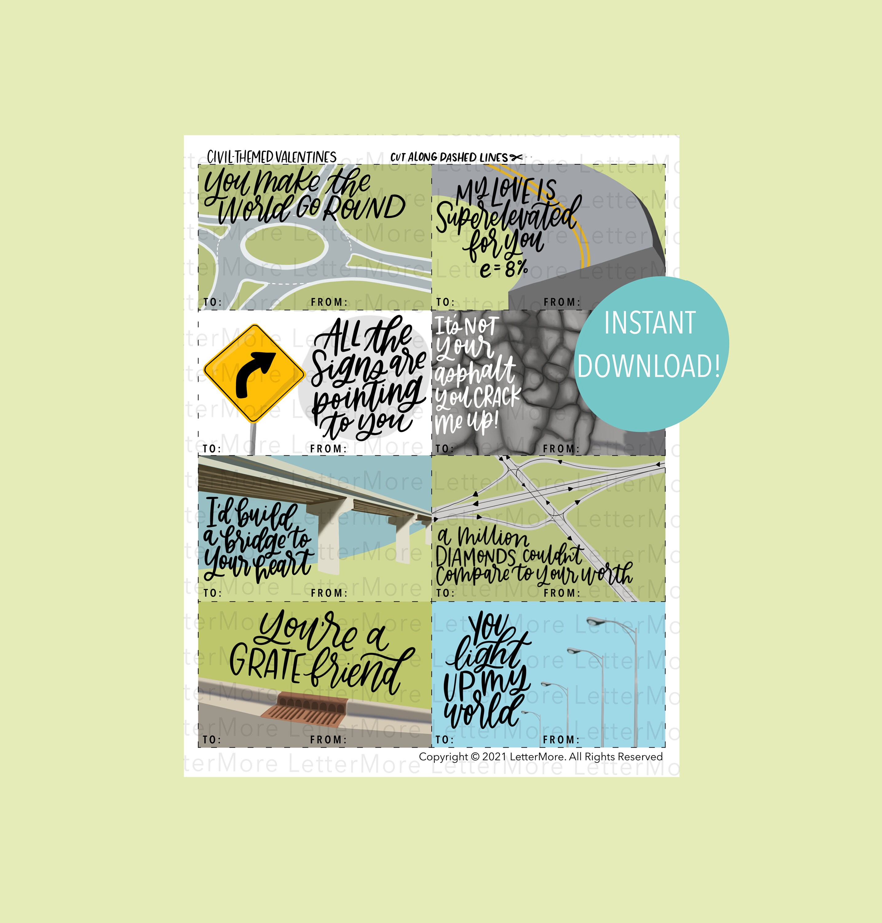 Civil Engineer Valentines Printable Valentines Road Design - Etsy