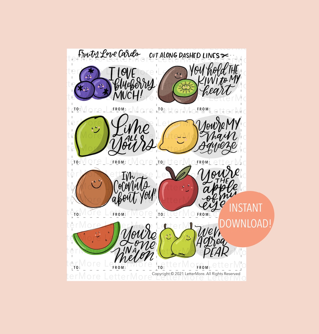 Fruity Valentine Card Printables | Valentine Tags for School, Kids ...
