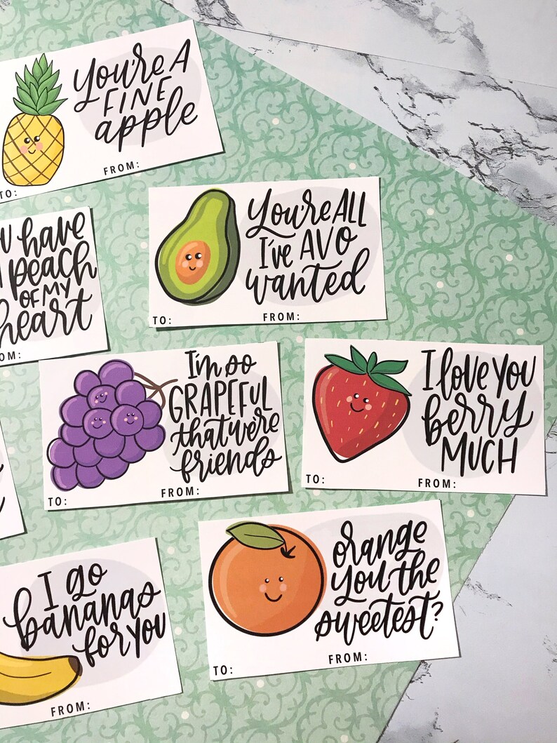 Fruity Valentines Set, Printable Valentines for School, Classroom ...