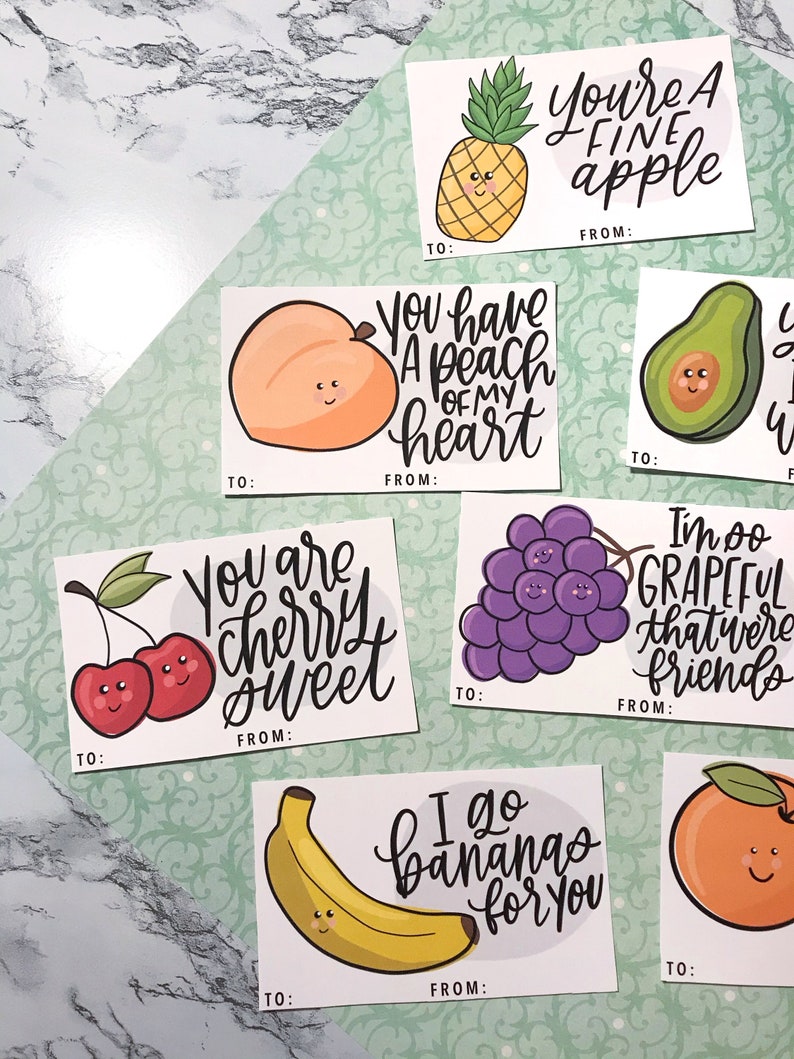 Fruity Pun Valentines, Printable Valentines for School, Classroom ...