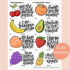 Fruity Valentines Set, Printable Valentines for School, Classroom ...