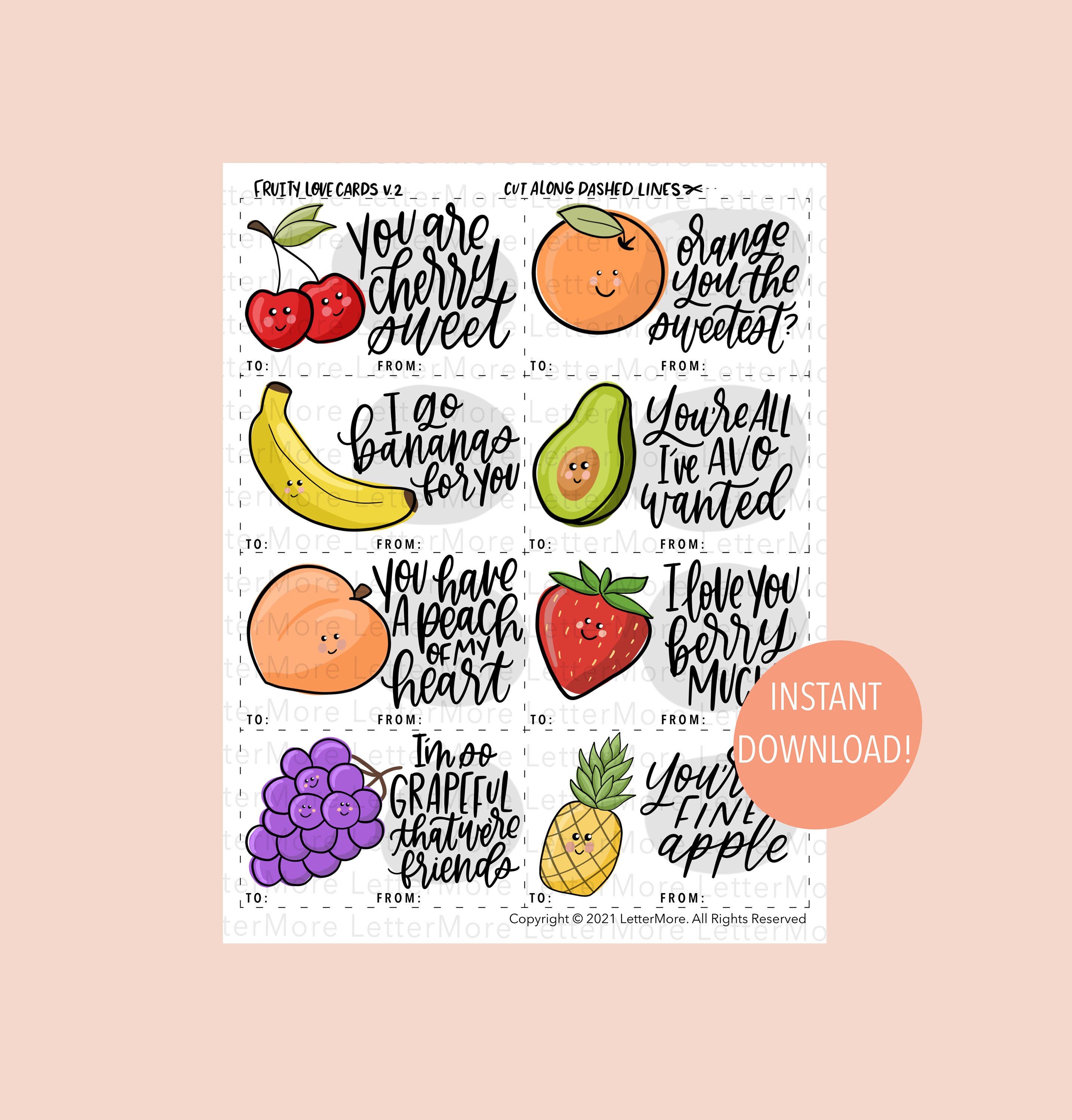 Fruity Pun Valentines Printable Valentines for School - Etsy