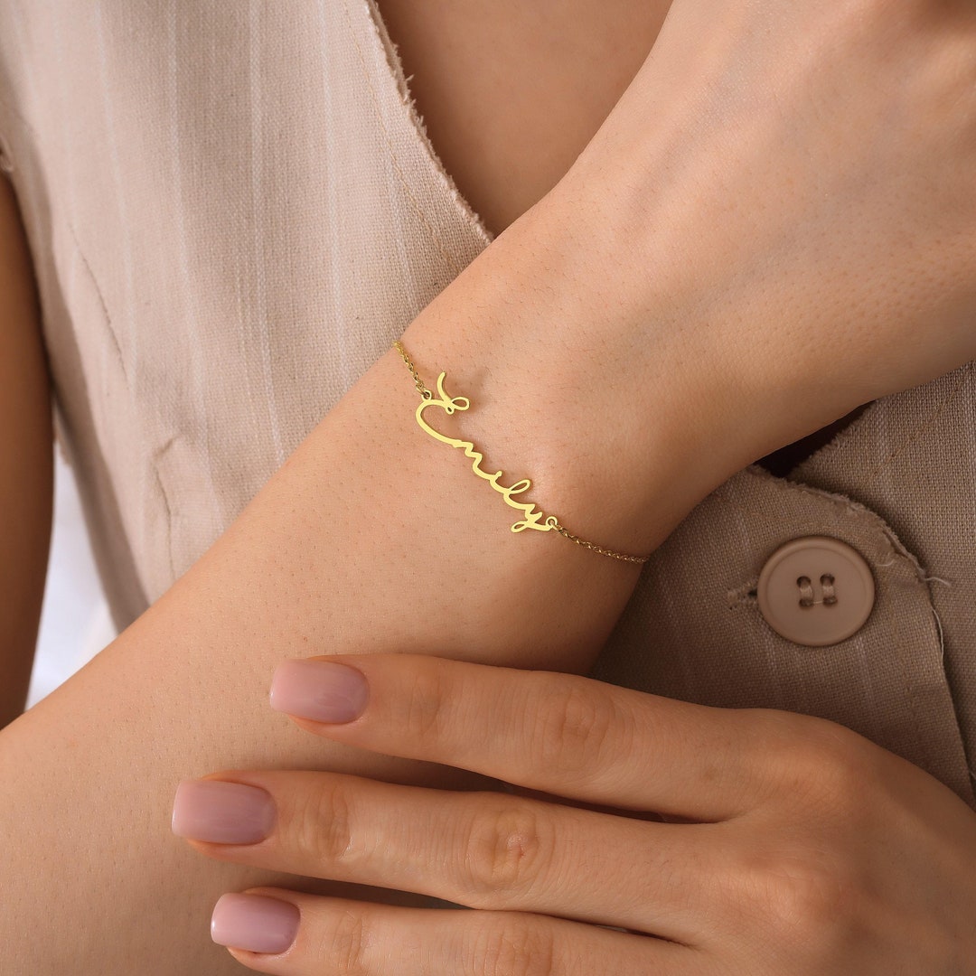 14k Gold Name Bracelet for Women, Dainty Layering Bracelet ...