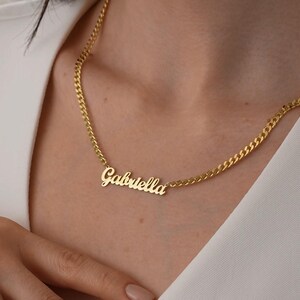 14k Gold Name Necklace With Curb Chain for Women, Personalized Gift ...