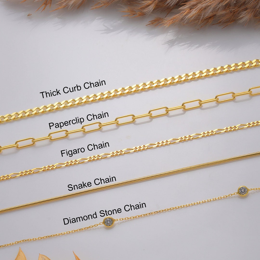 14k Gold Chain Necklace, Curb Chain, Paperclip Chain, Figaro Chain ...