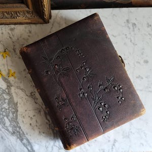 Antique Leather Photo Album With Clasp Latch and Floral Debossed ...