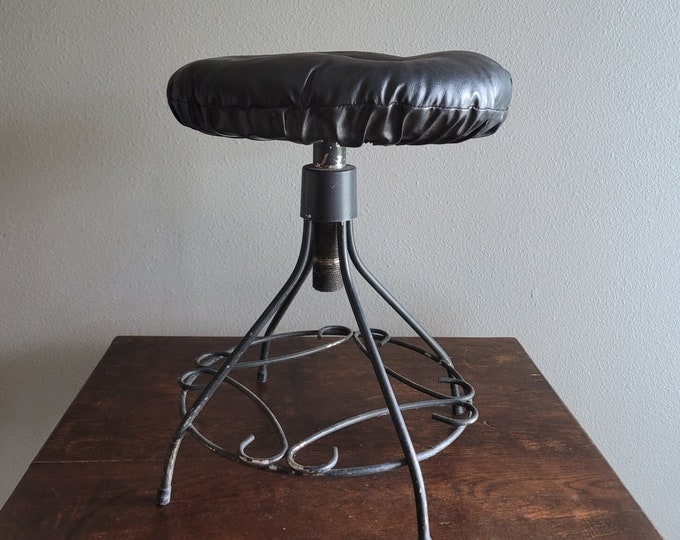 Vintage Gothic Revival Padded Stool - Black Metal Stool - Etsy