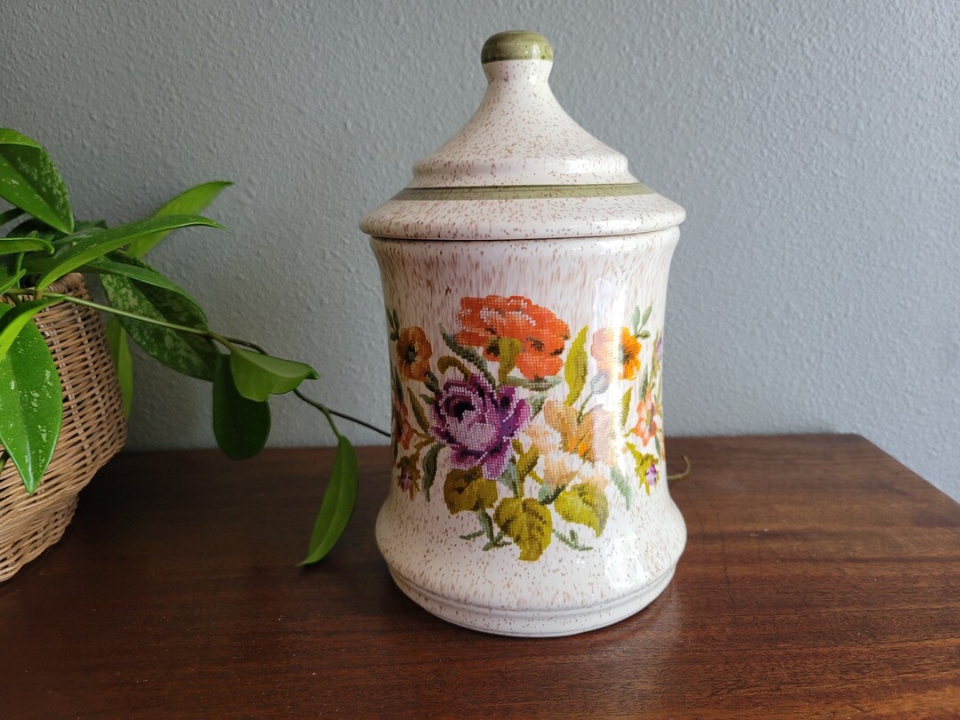 Vintage Embroidered Floral Graphic Ceramic Canister - Etsy