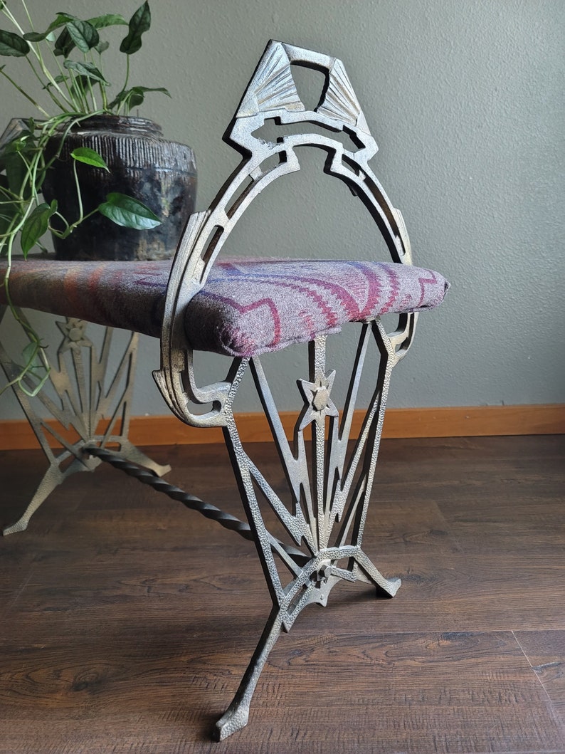 Vintage Cast Iron Art Deco Sitting Bench With Pendelton Fabric - Etsy