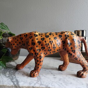 Vintage Leather and Paper Mache Folk Art Cheetah Sculpture - Etsy
