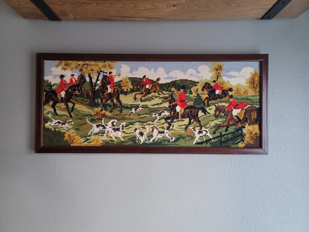 Vintage Large Equestrian Fox Hunt Scene Crewel Wall Art - Etsy
