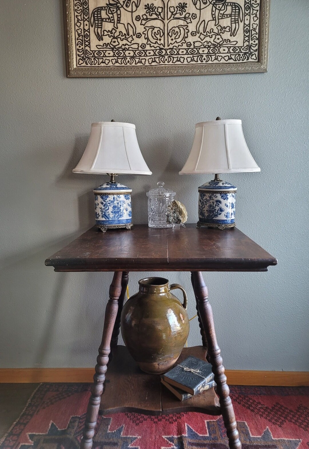 Vintage Chinese Porcelain Lamps With Silk Shades - Set of Two - Etsy