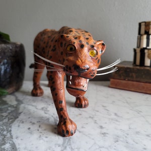 Vintage Leather and Paper Mache Folk Art Cheetah Sculpture - Etsy