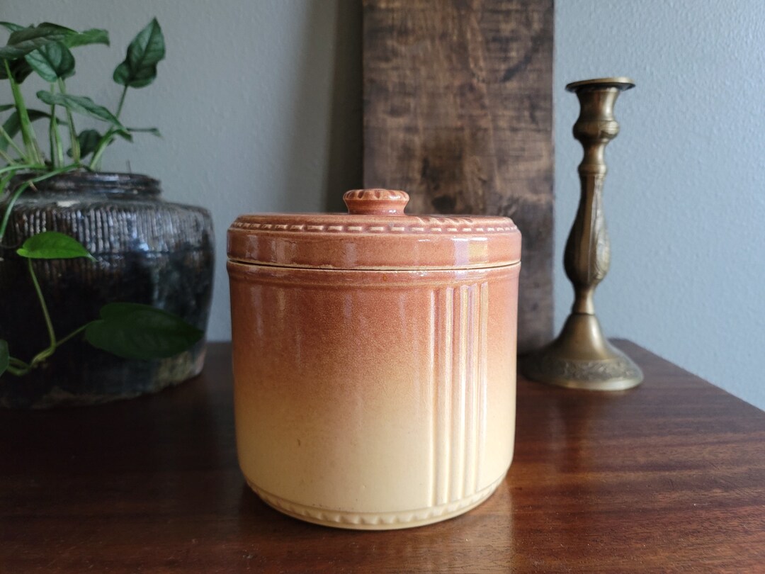 Vintage 1940s Art Deco Ceramic Storage Container With Lid - Soft Orange ...