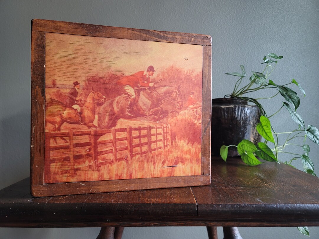 Vintage Wood Equestrian Fox Hunt Storage Box With Hinged Lid - Etsy