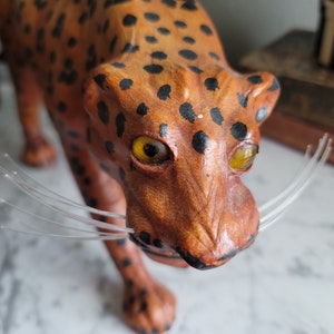 Vintage Leather and Paper Mache Folk Art Cheetah Sculpture - Etsy