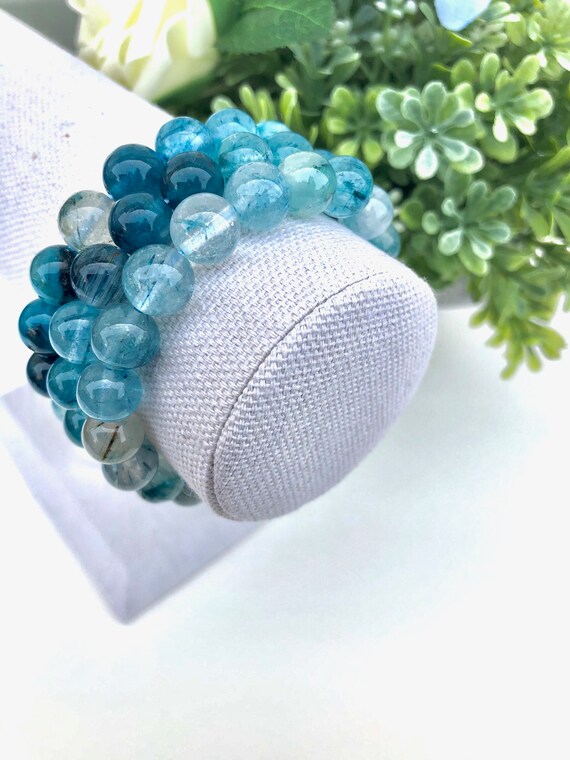 10mm Genuine AAA Blue Rutilated Quartz Beads Stretch Bracelet | Etsy