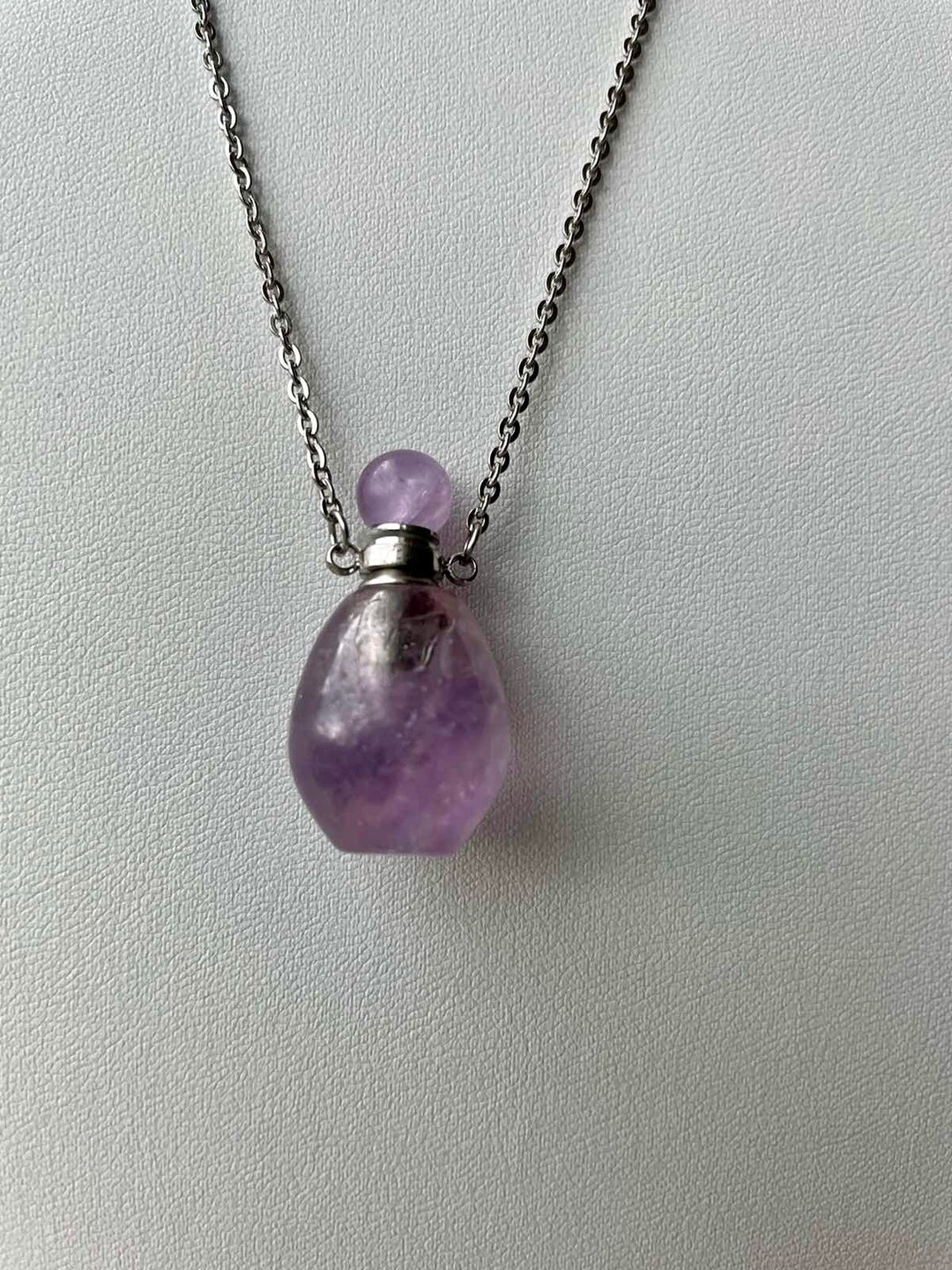 Amethyst Gemstone Perfume Bottle Essential Oil Necklace Pendant Silver ...