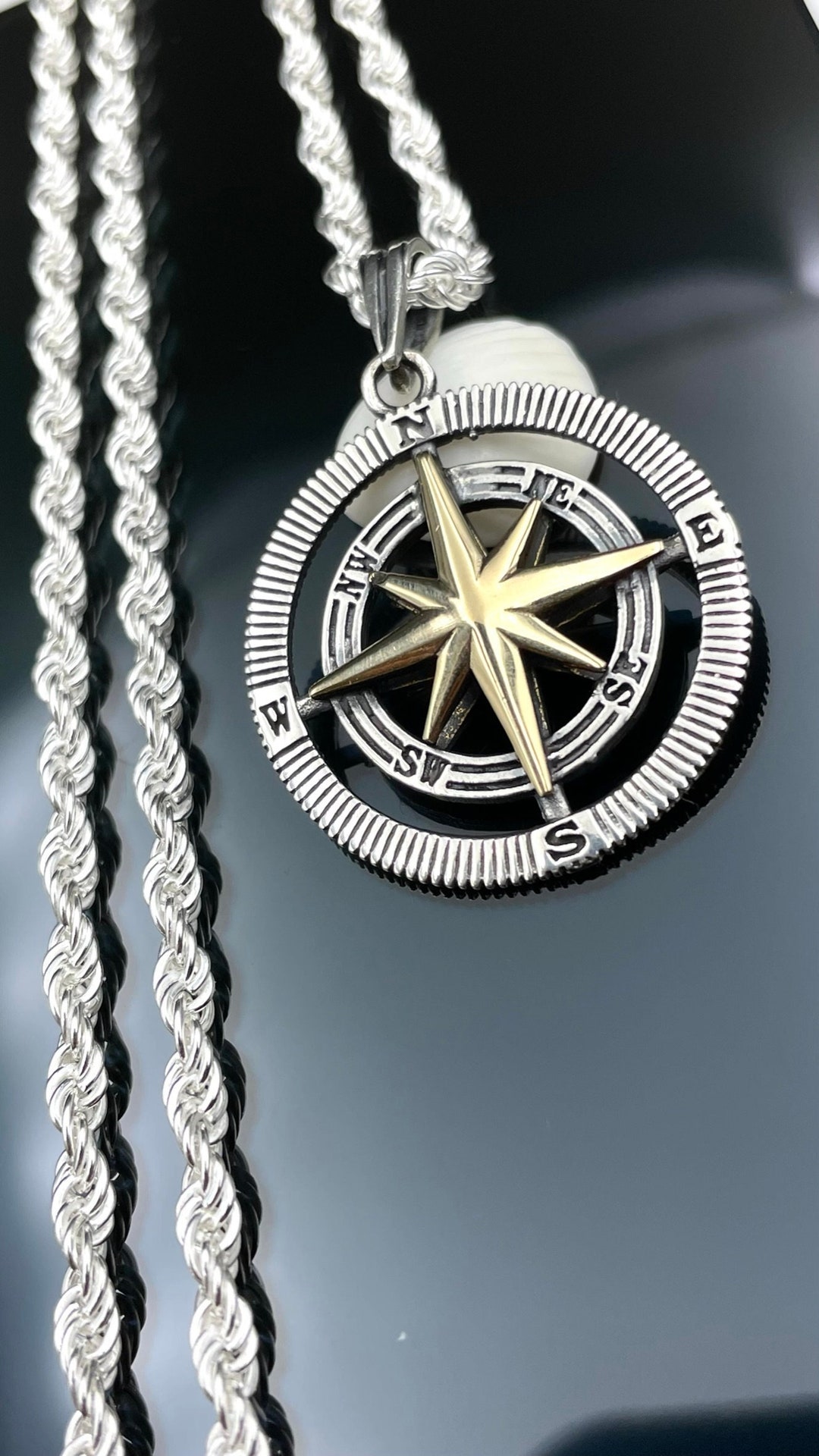 Compass Silver Pendant, Handmade Silver Gift, Nautical Necklace, 925 ...