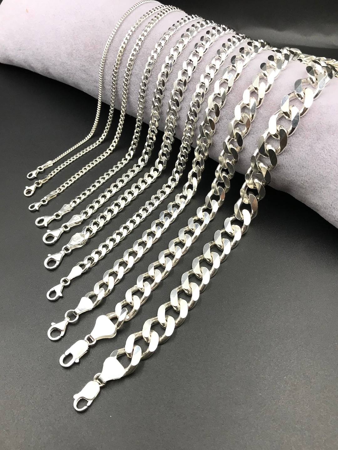 Handmade Sterling Silver Curb Chain Necklace,men Silver,women Silver ...