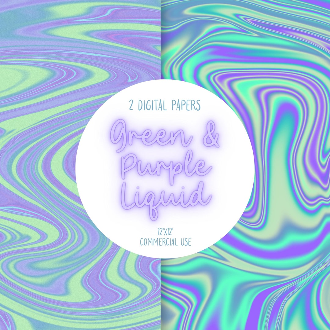 Green and Purple Liquid Digital Paper Set, Trippy Marble, Psychadelic ...