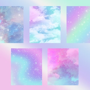 Sparkle Rainbow Clouds Digital Paper / Pastel Aesthetic Digital ...