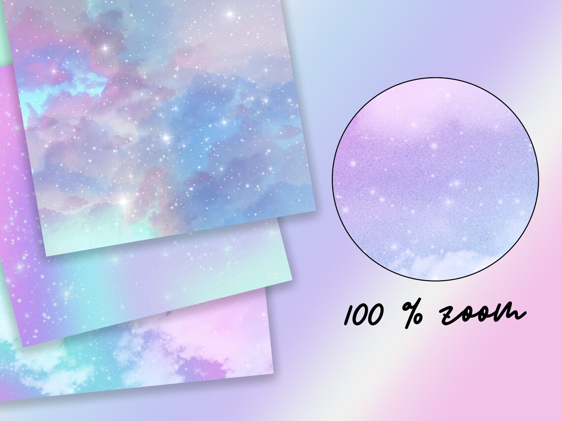 Sparkle Rainbow Clouds Digital Paper / Pastel Aesthetic Digital ...