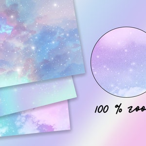 Sparkle Rainbow Clouds Digital Paper / Pastel Aesthetic Digital ...
