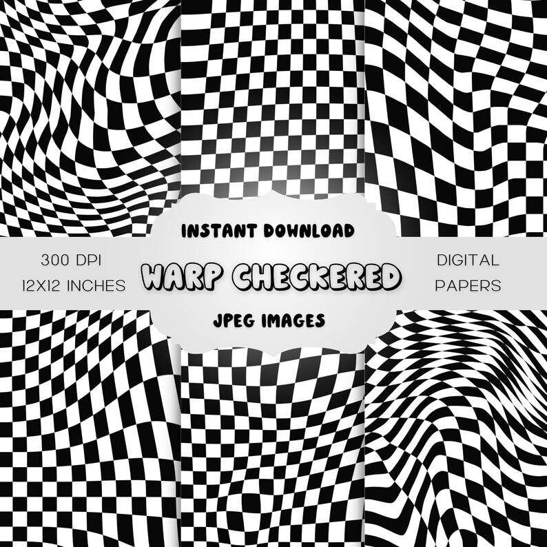 Black and White Warp Checkered Digital Paper Pack, Trendy Backgrounds ...