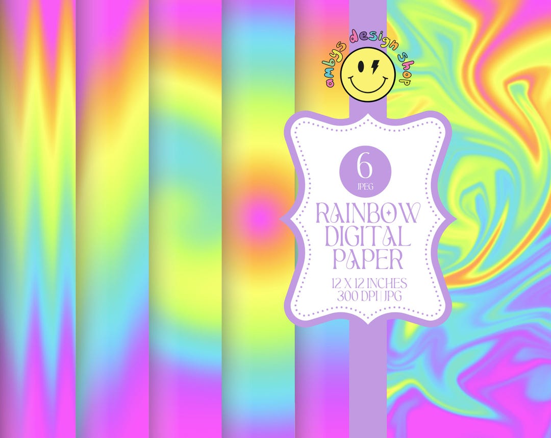 Neon Rainbow Digital Paper Pack, Digital Scrapbooking, Background ...