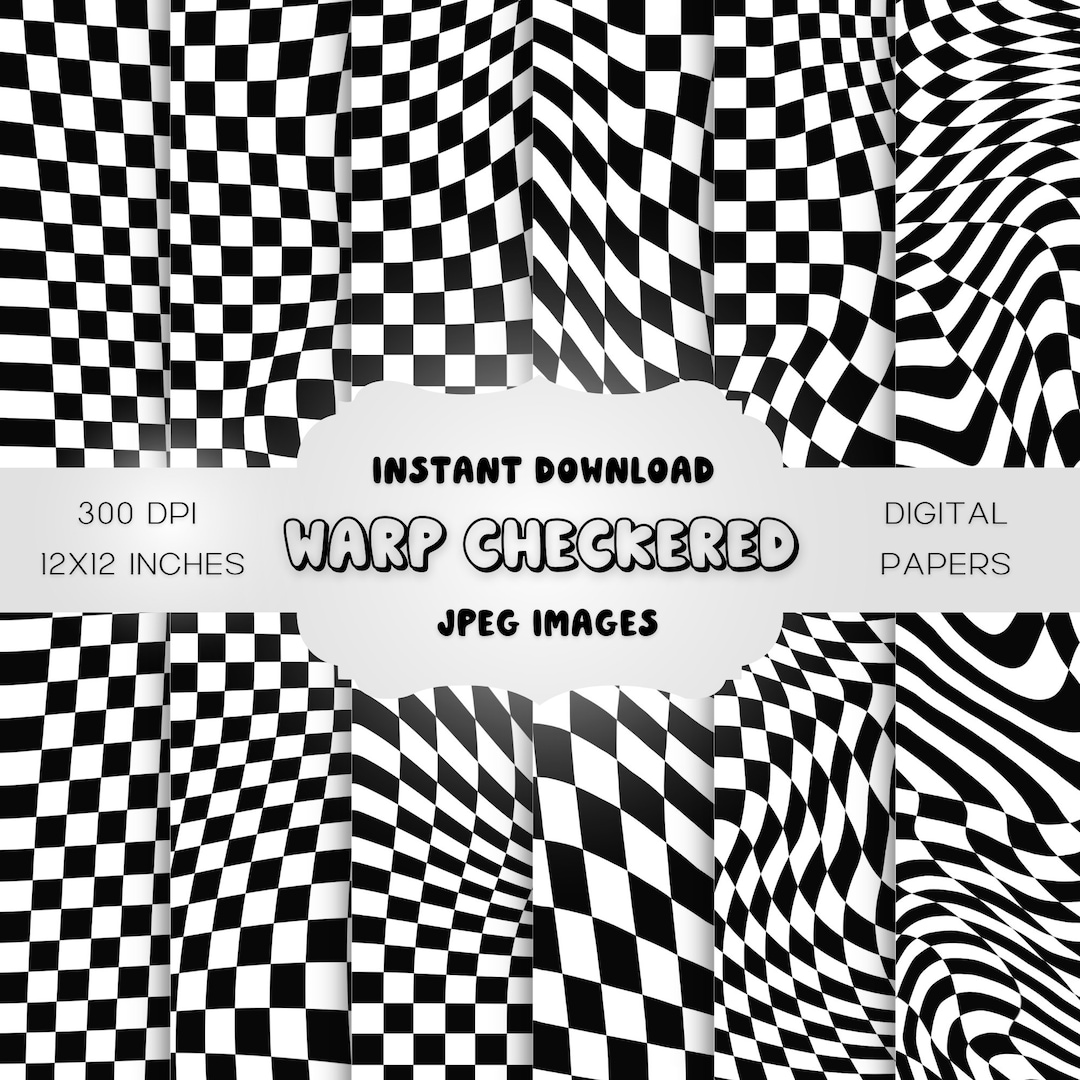 Black and White Warp Checkered Digital Paper Pack, Trendy Backgrounds ...