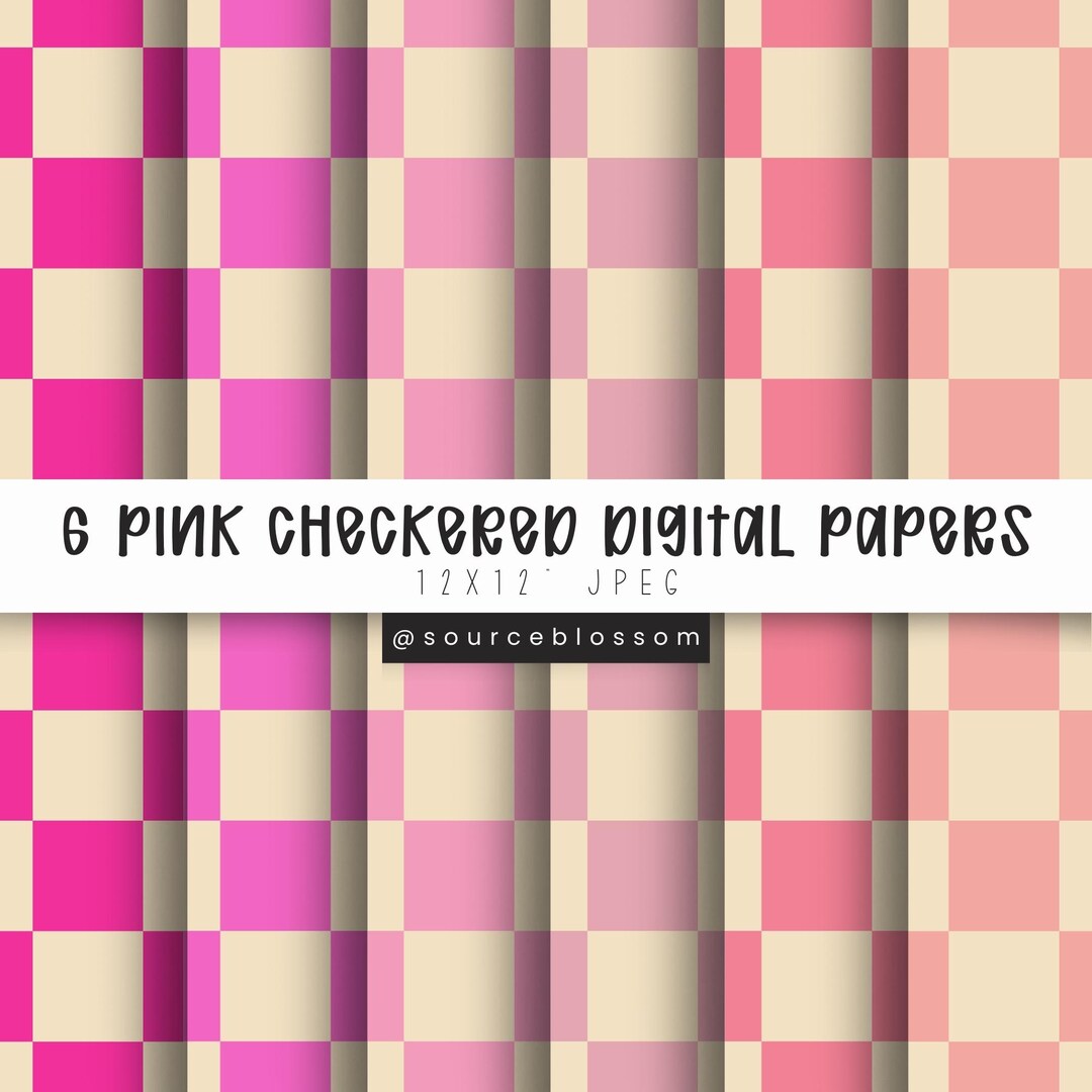 Pink Checkered Digital Paper Pack: Scrapbooking Backgrounds (digital ...