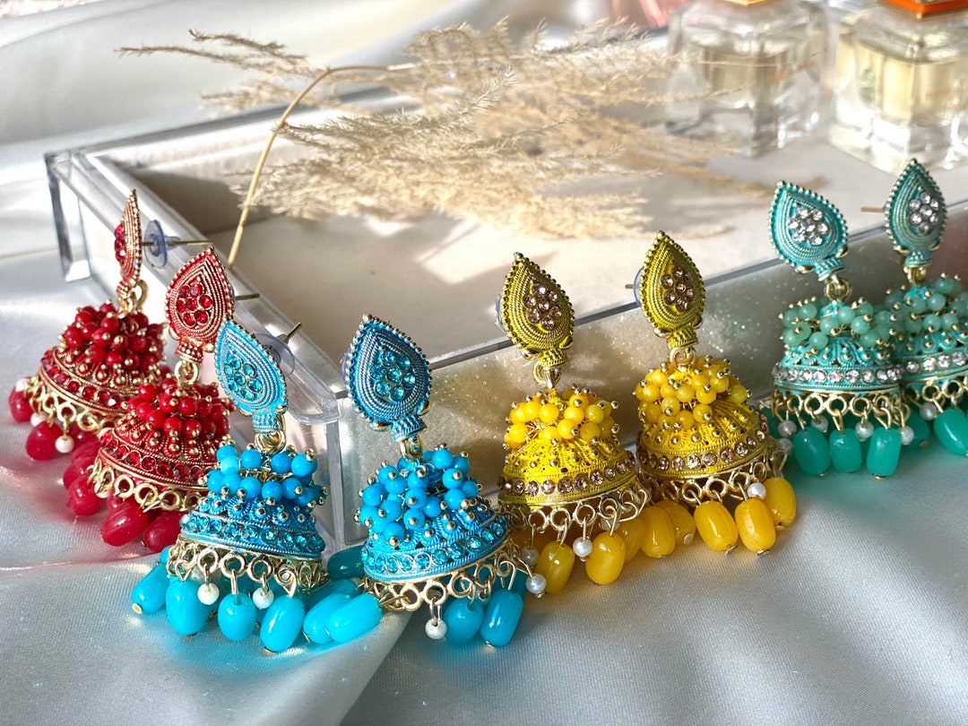 Small Jhumkas Indian Jhumkas Multi Color Jhumkas Indian Earrings ...