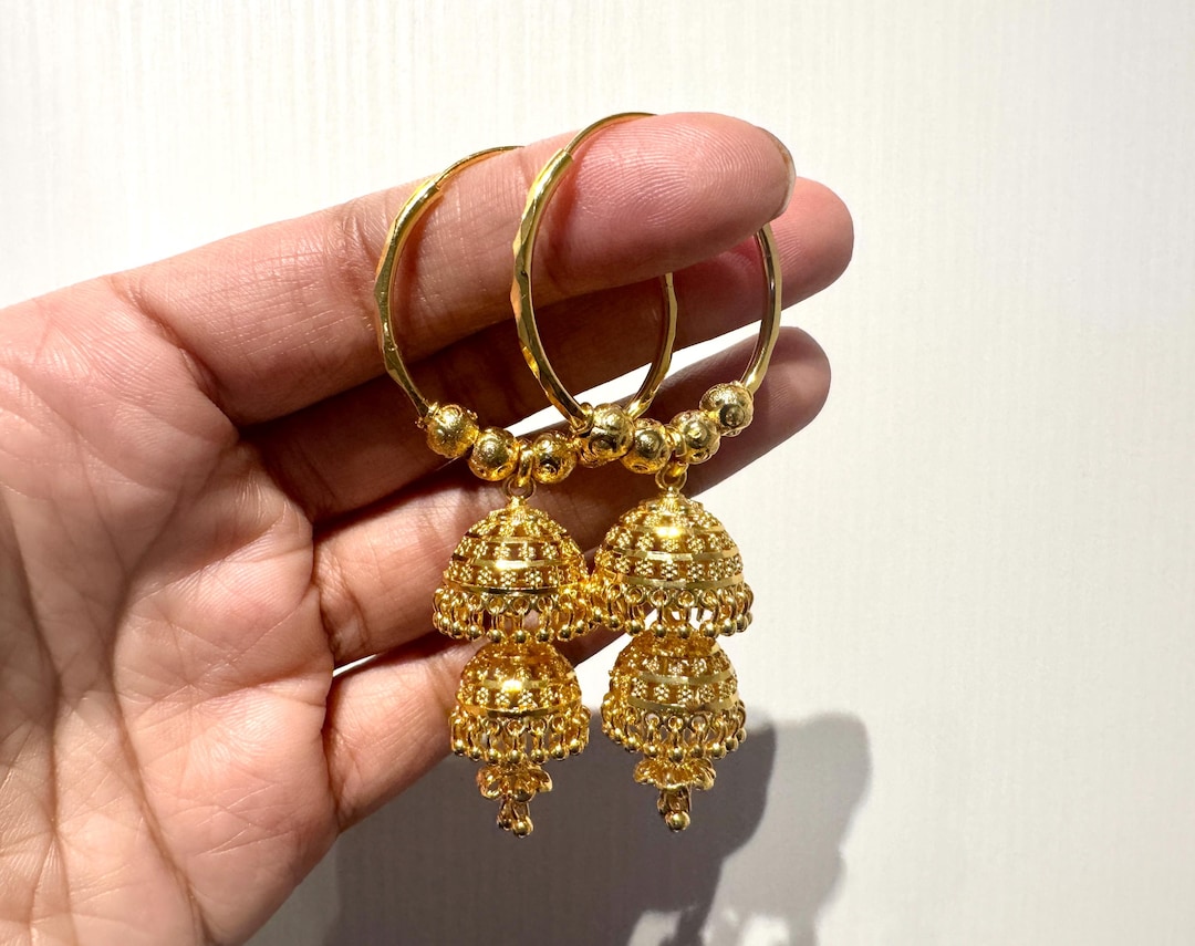 Gold Jhumka Hoops Gold Bali Plated Jhumkas 24 Karat Dubai Gold Earrings ...