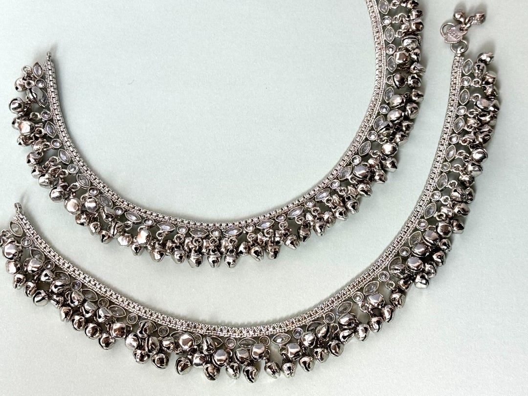 Indian Payal Silver Ghungaroo Plated Anklet Pearls Payal Traditional ...