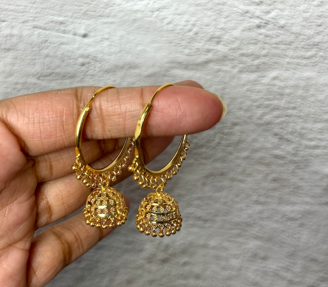 Gold Jhumka Hoops Gold Bali Plated Jhumkas 24 Karat Dubai Gold Earrings ...