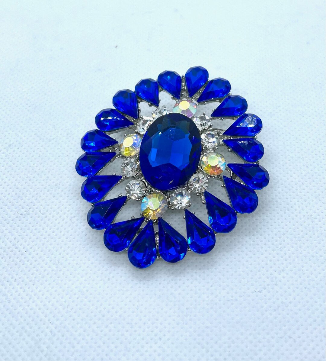 Blue Brooch Flower Beautiful Sapphire Color Brooch Glam Brooch Large ...