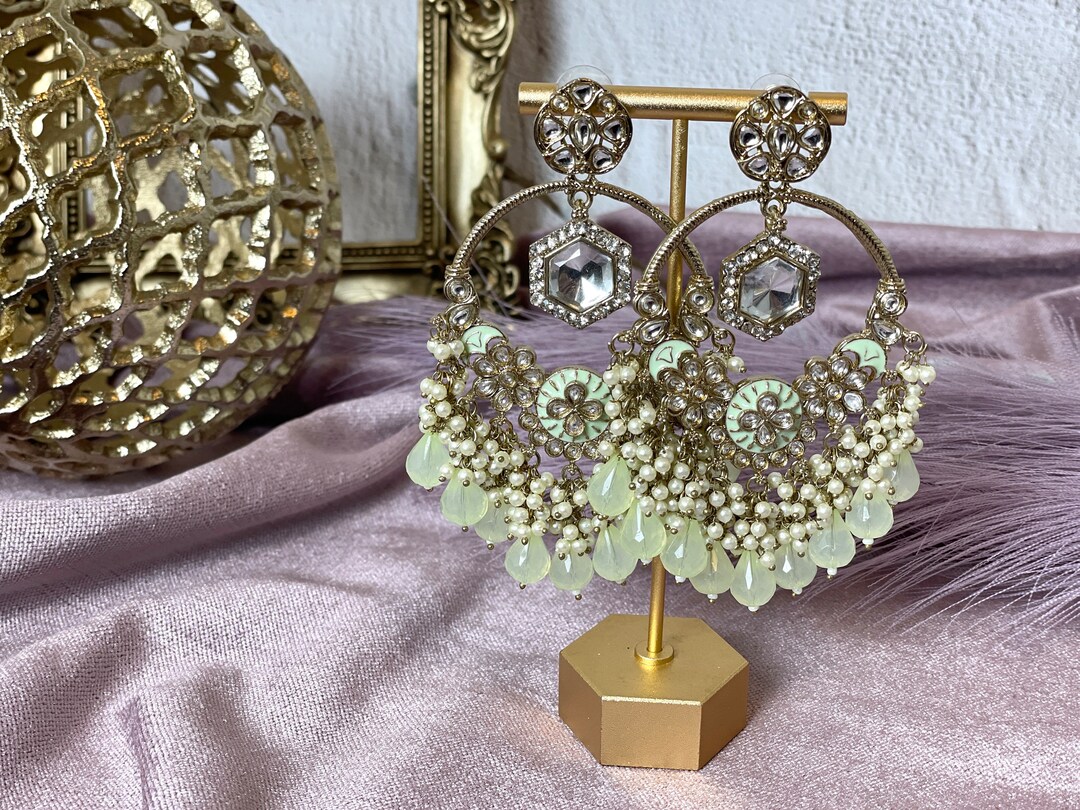 Mint Green Oversized Sage Green Jhumkas Kundan Sangeet Gifts Maiyon ...