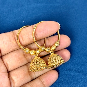 Gold Jhumka Hoops Gold Bali Plated Jhumkas 24 Karat Dubai Gold Earrings ...
