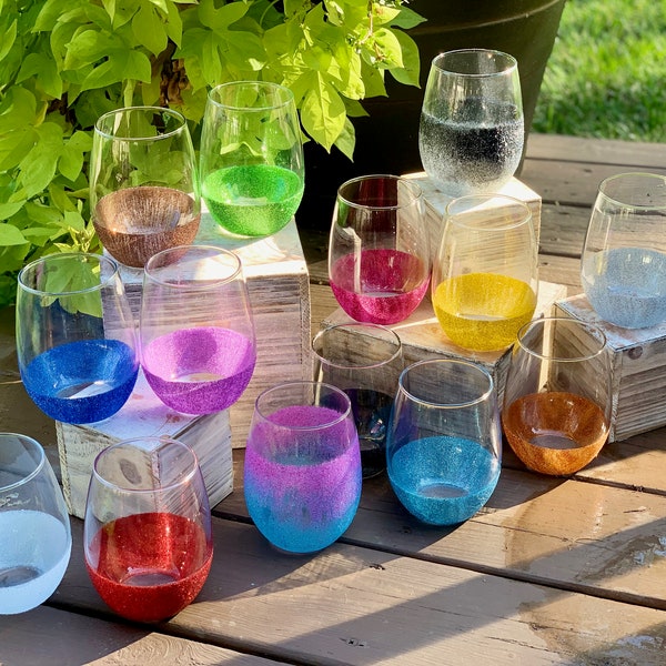 Glitter Wine Glass Etsy