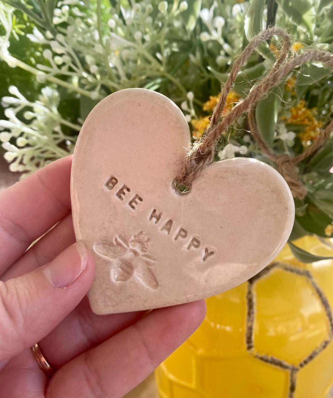 Ceramic Bee Ornament, Honey Bee Lover Gift, Beekeeper Gift, Bee Happy ...