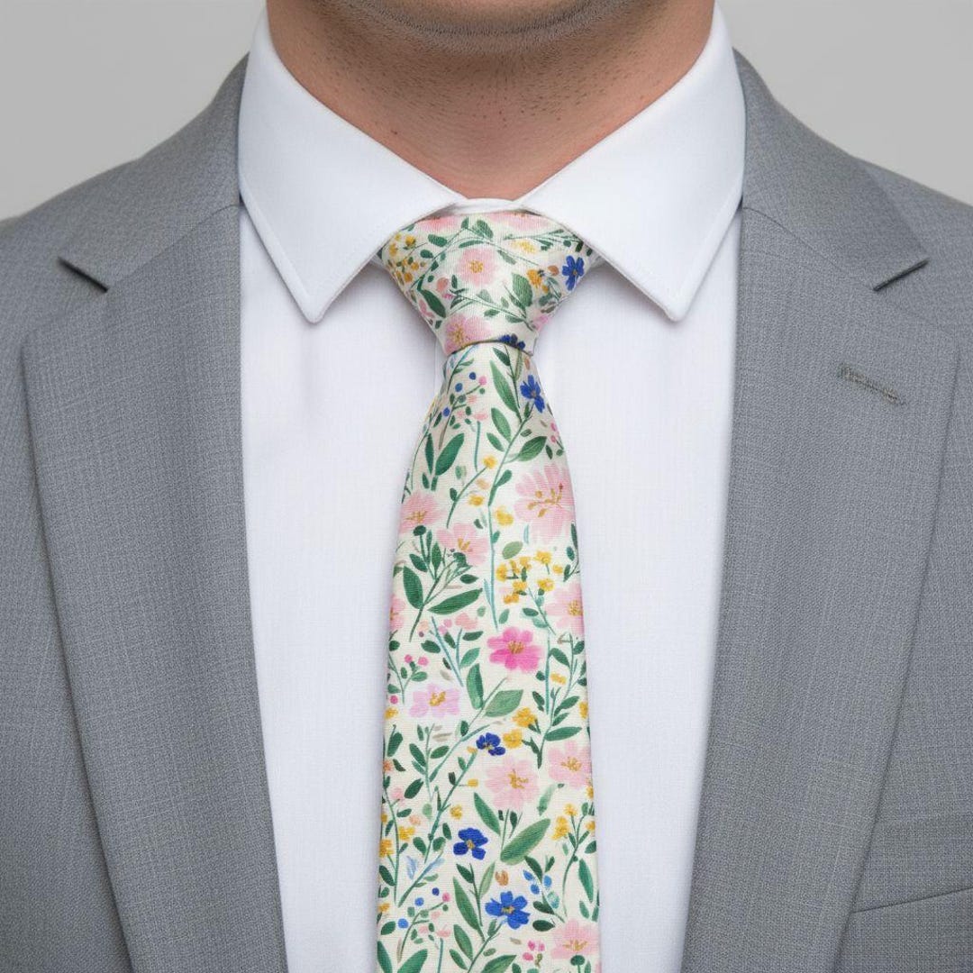 Flower Pattern Necktie, Groom Floral Tie, Groomsmen Gift, Botanical ...