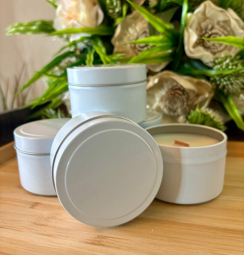 SALE White 4oz Candles, Private Label Mini White Tin Soy Candles ...