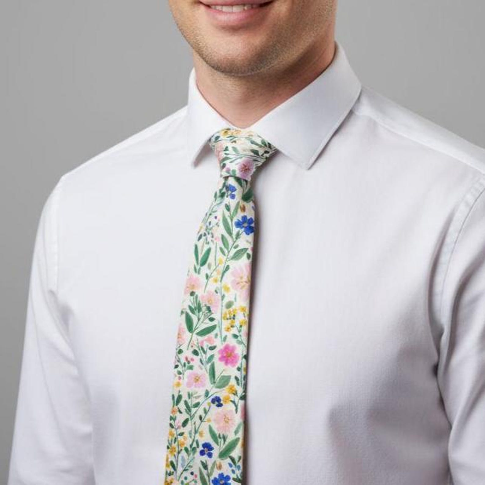 Flower Pattern Necktie, Groom Floral Tie, Groomsmen Gift, Botanical ...