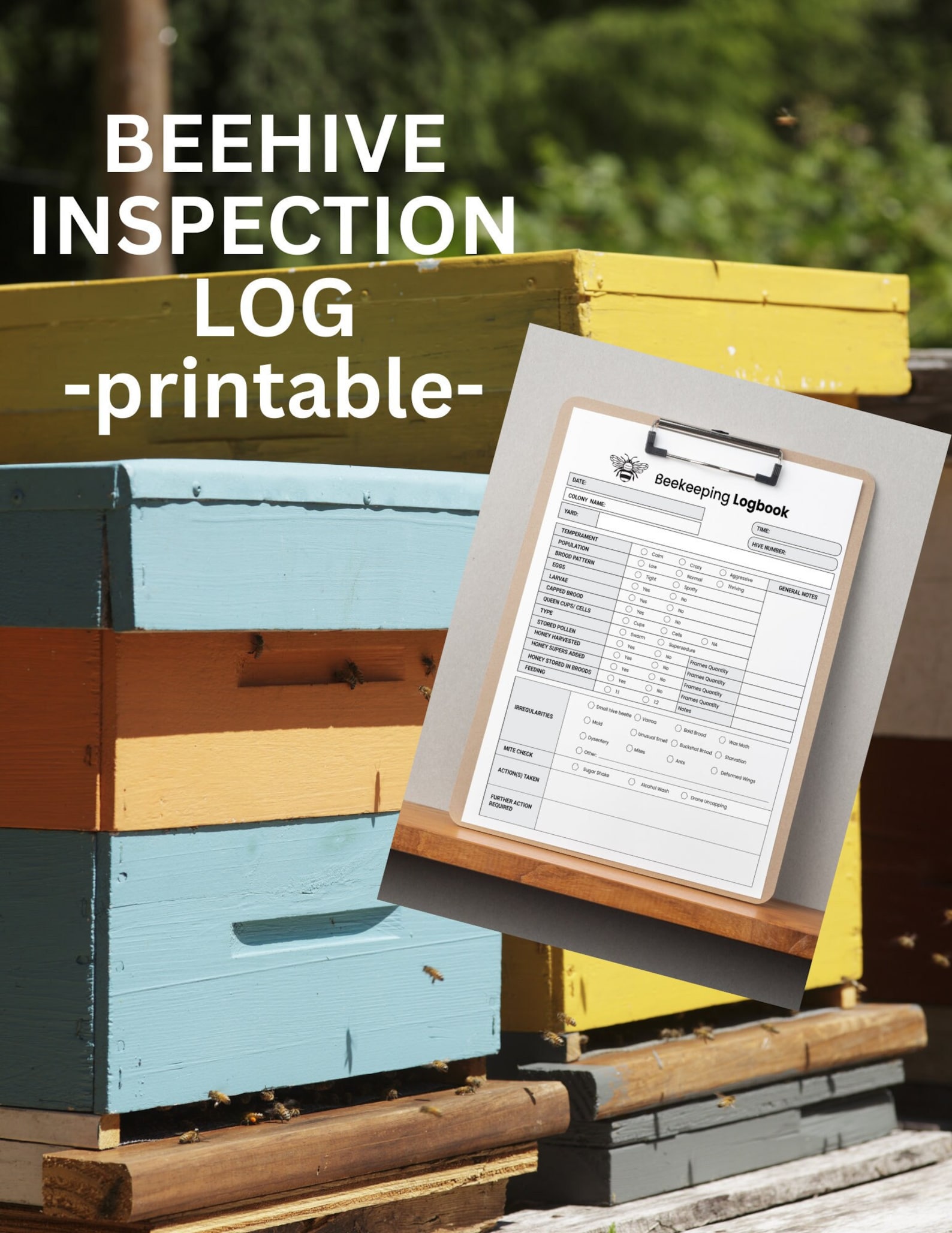 Beehive Inspection Log | Beekeeper Log Book | Hive Inspection Journal ...
