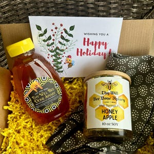 Christmas Honey Gift Box | Bee Holiday Gift Set | Honey and Candle Gift ...