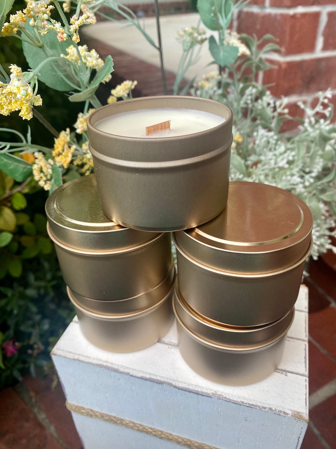 4oz Unlabeled Candles, Five Soy Wholesale Candles, Brushed Gold Favor ...